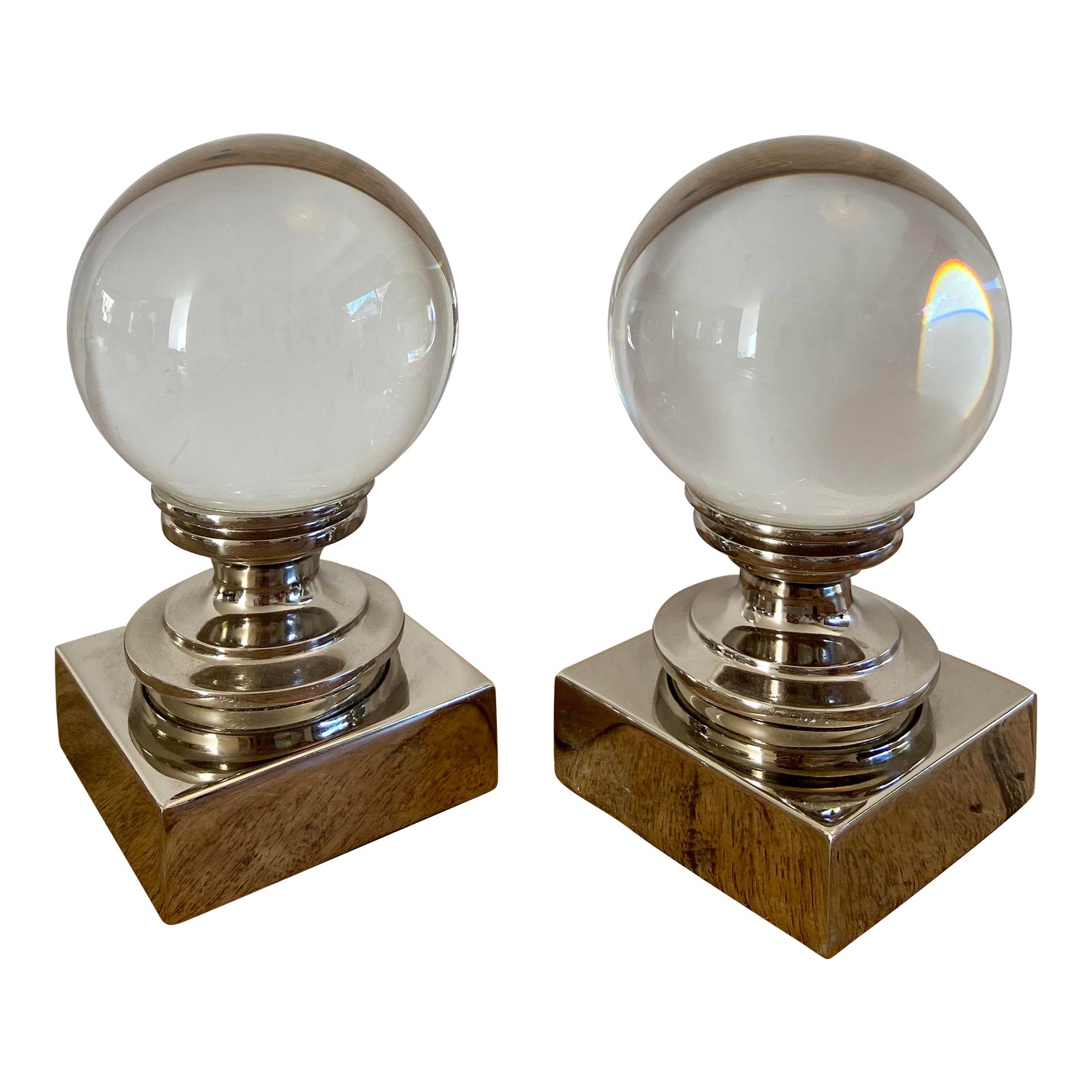 Vintage Restoration Hardware Crystal Ball Bookends - Set of 2 | Chairish