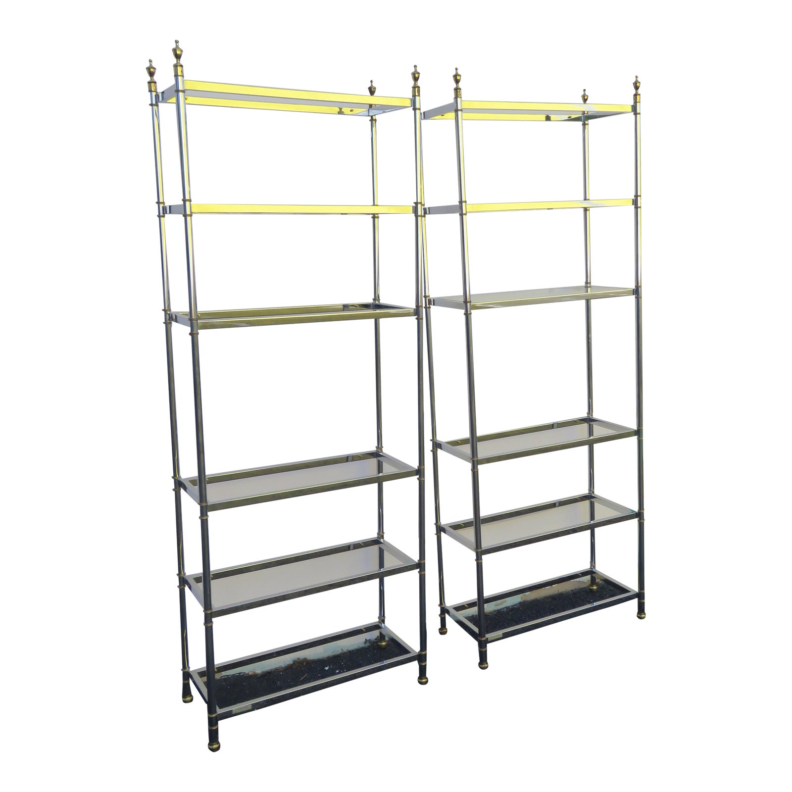 Boeing Company Chrome Metal and Glass Display Shelving Etageres a Pair ...