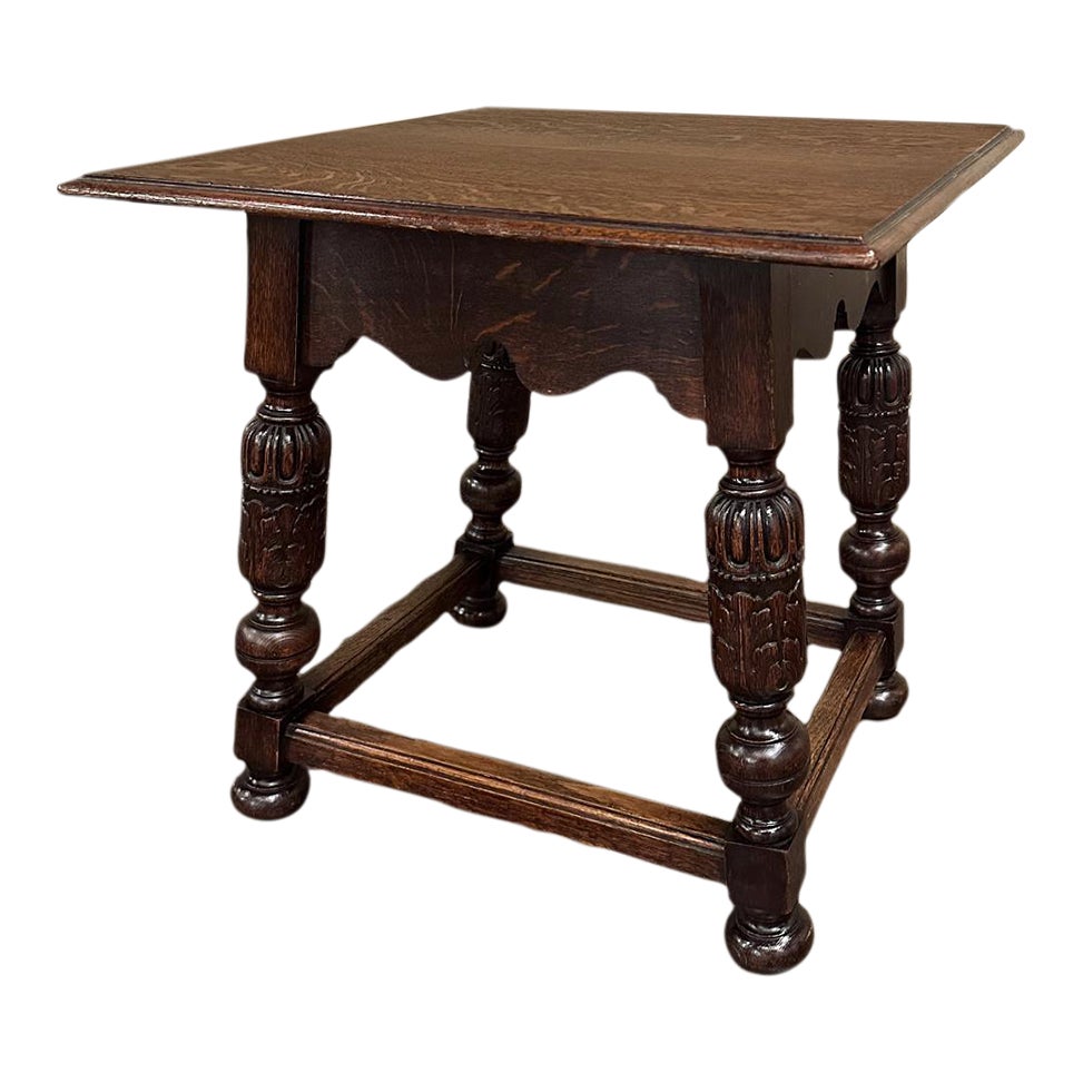 Antique Rustic Oak End Table | Chairish