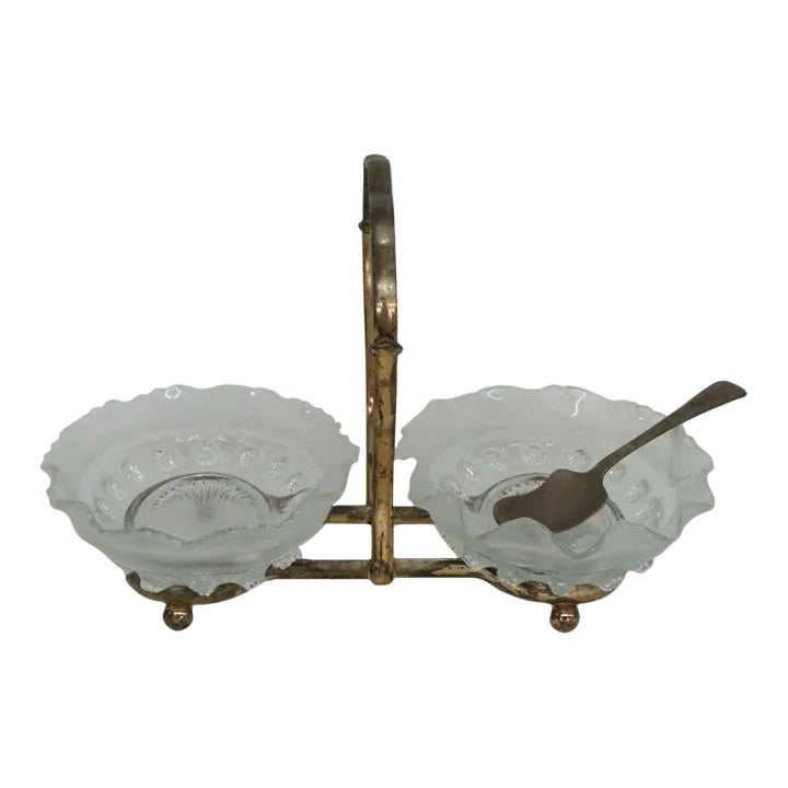 Frosted Glass Relish Condiment Serving Dishes with Metal Caddy and ...