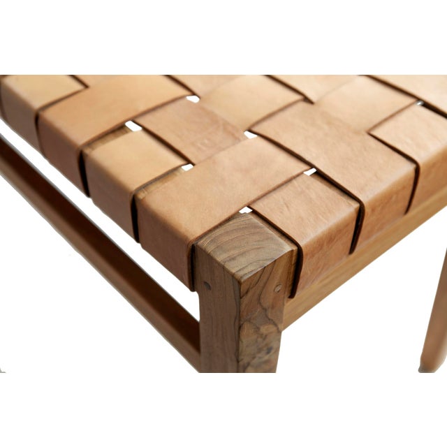 Vintage Leather Weave Bench in Natural Leather | Chairish