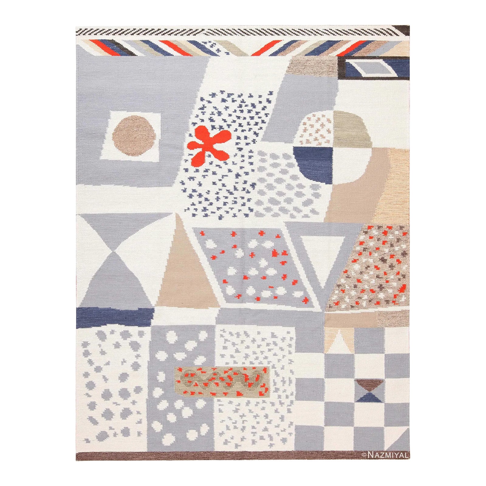 Spectacular Geometric Flat Woven Swedish Style Area Rug | Chairish