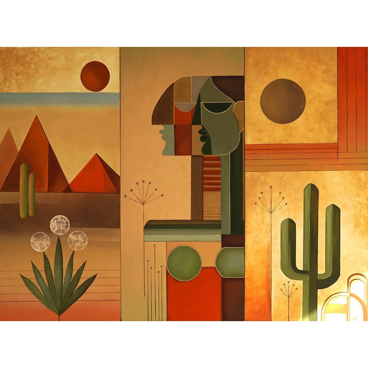 Geometric Desert Landscape With Cactus | Chairish