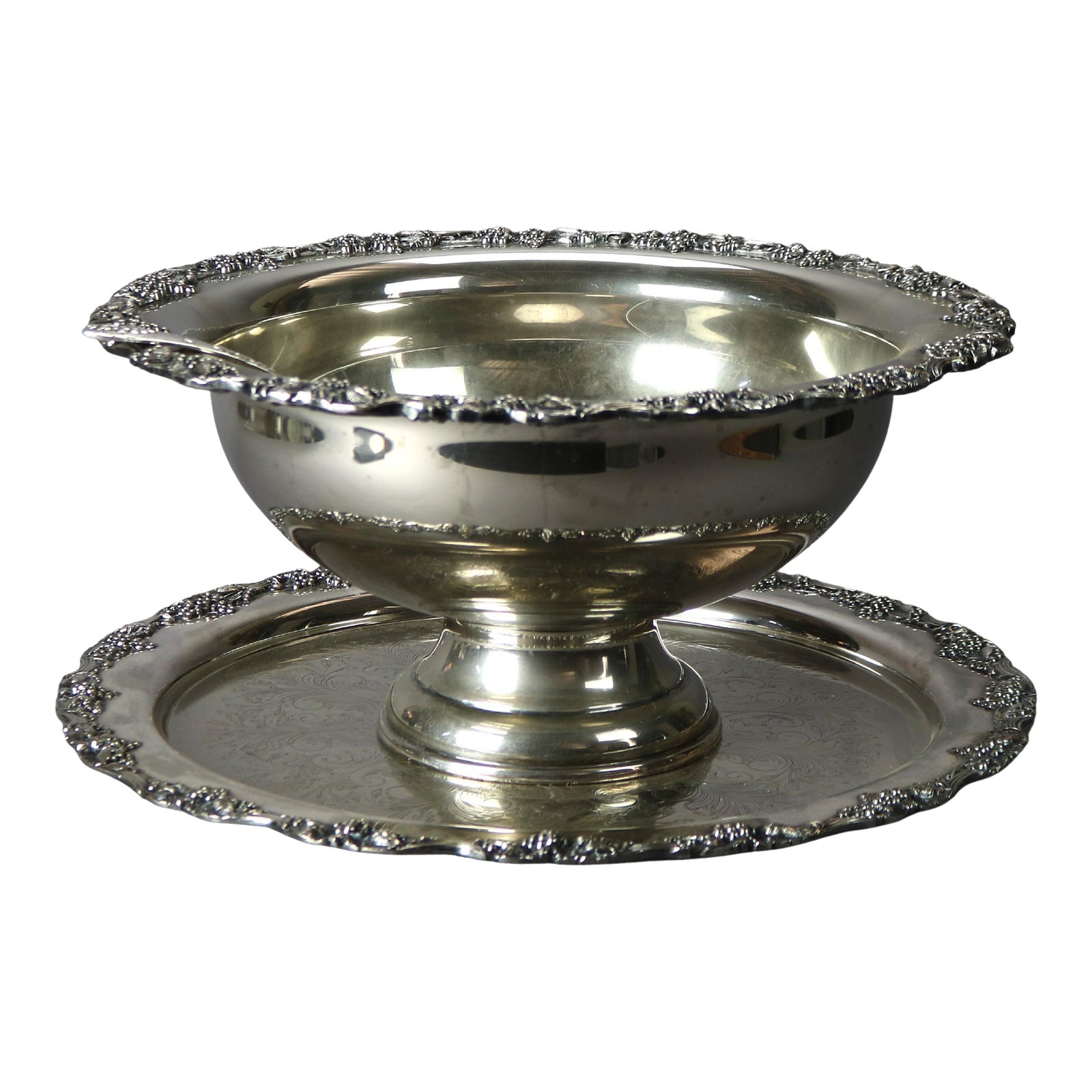 Antique Silver Plate Punch Bowl, Ladle & Tray Liner, Sheriden Taunton ...