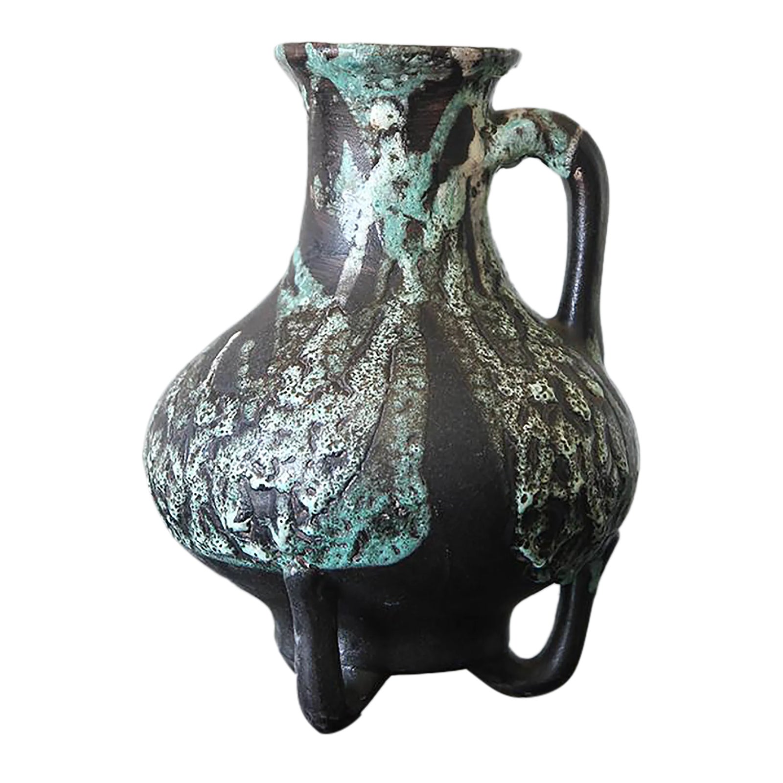 Signed Mid 20th Century German Mint Green and Dark Grey Fat Lava Glass ...
