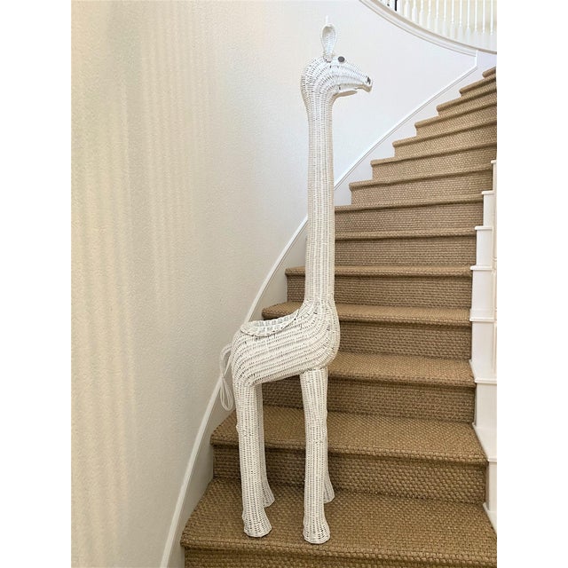 Vintage Tall White Wicker Giraffe Planter | Chairish