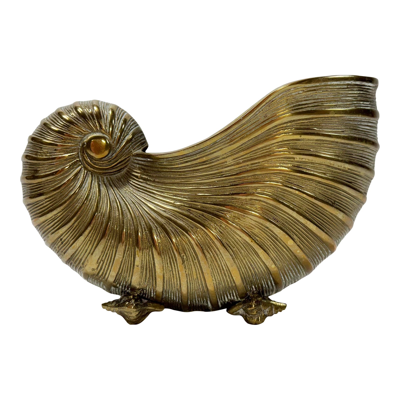 Large Vintage Brass Nautilus Shell Bottle Chiller or Planter | Chairish