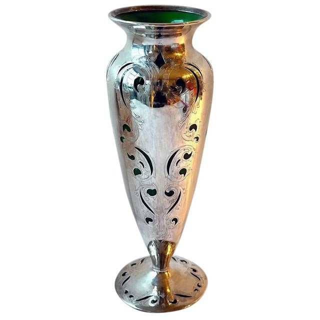 Large American Steuben Emerald Glass and Alvin Sterling Silver Deposit ...