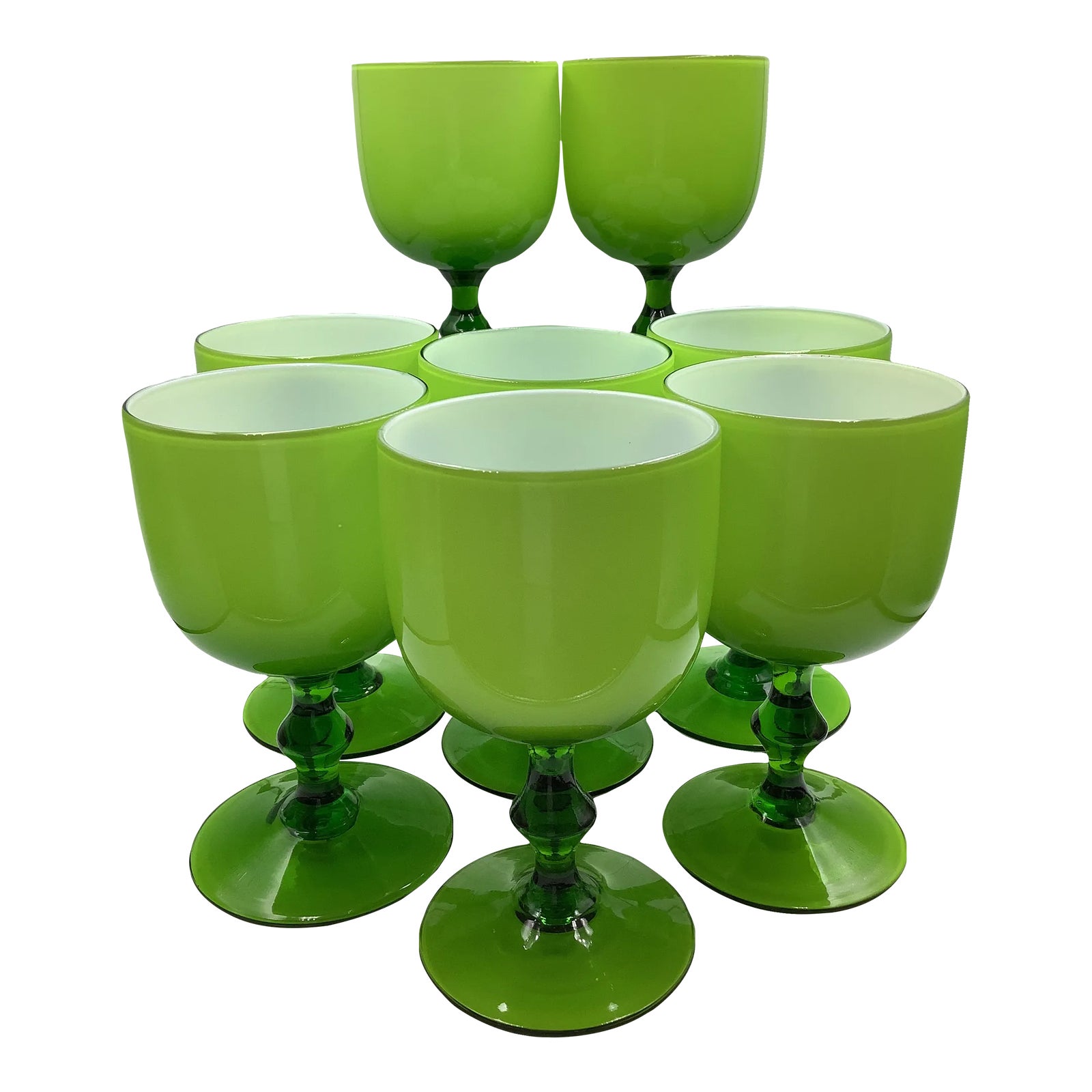 Vintage Carlo Moretti Italy Bright Green White Cased Glass Wine Glasses ...