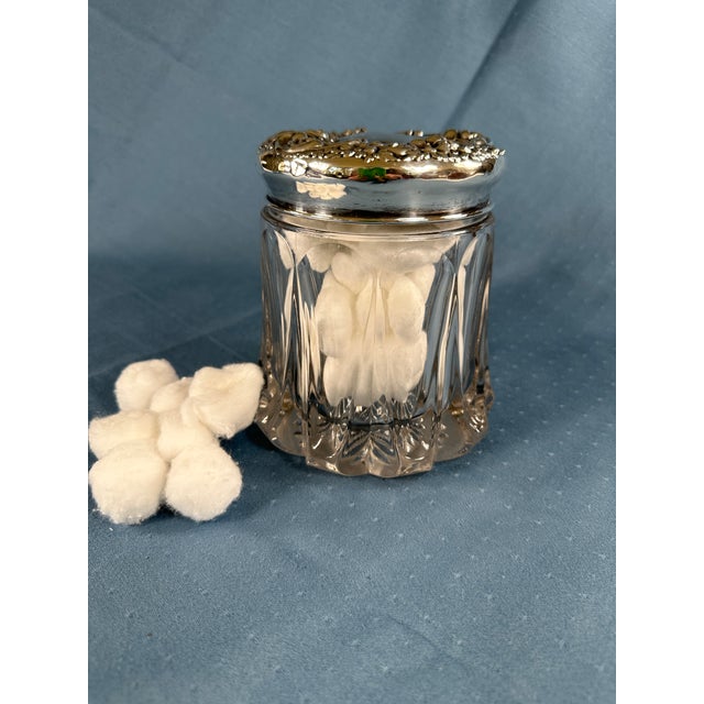 Mid 20th Century Ribbed Glass Jar With Embossed Sterling Silver Top ...