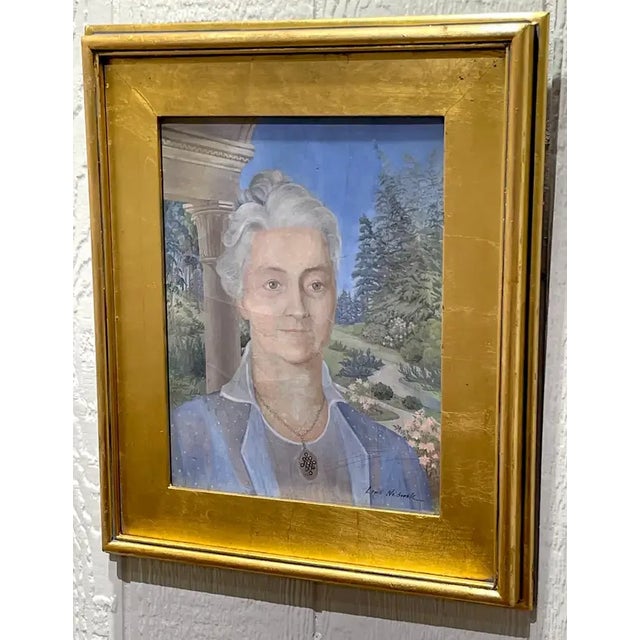 Modern Egg Tempera Portrait of a Lady in Landscape by Louis Wolchonok ...