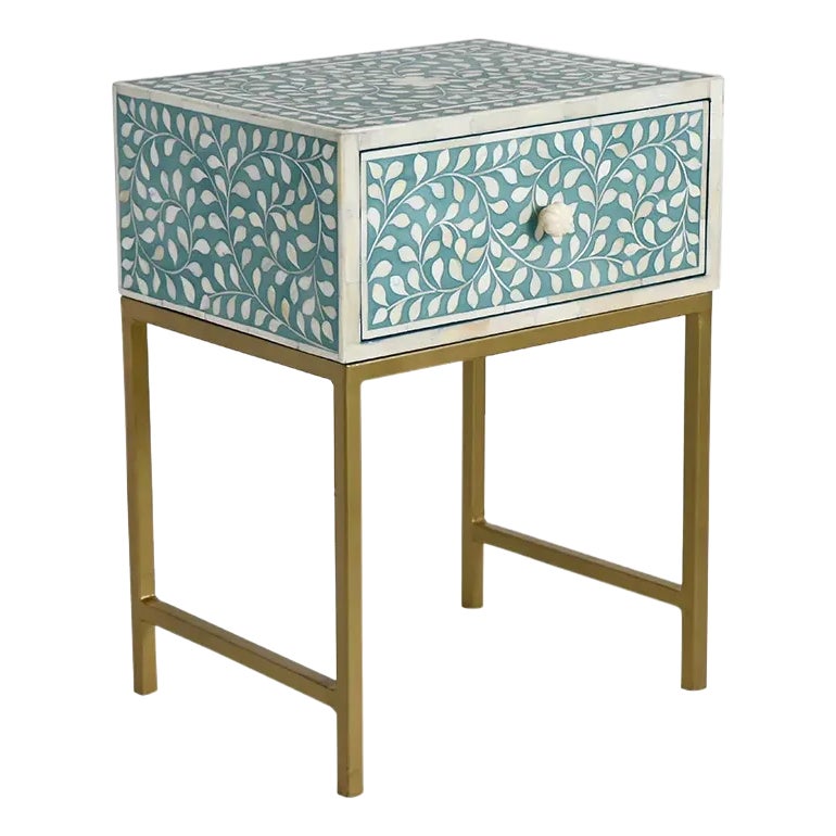 Bone Inlaid Bedside Table | Chairish