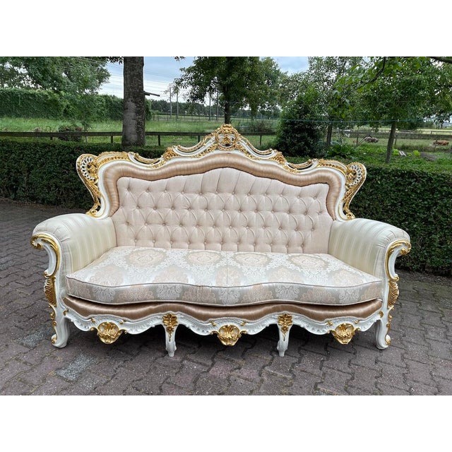 1990 Italian Baroque Sofa Set in Lacquered Beech With Gold Detailing ...