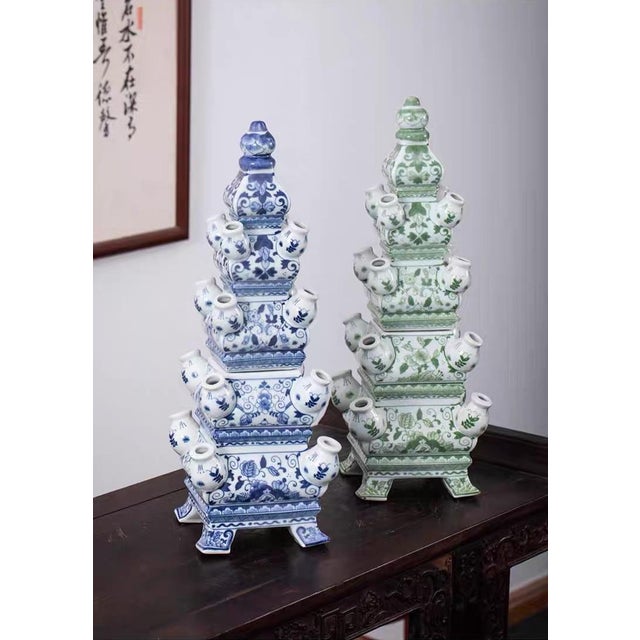 Chinese Classical Blue and White & Green Glazed Pagoda-Shaped Flower ...