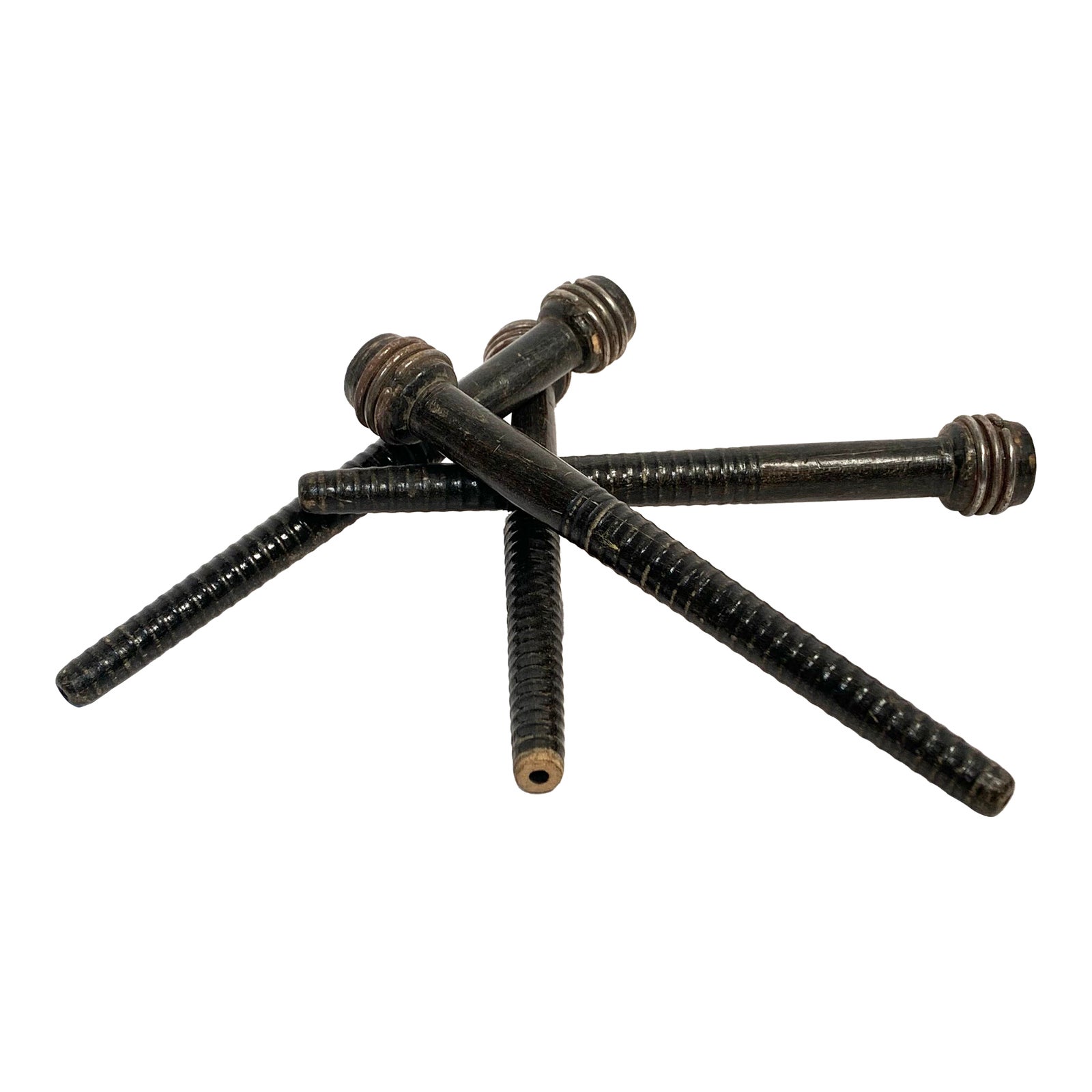 Mid-20th Century Black Wood Industrial Textile Quills Set of 4 | Chairish