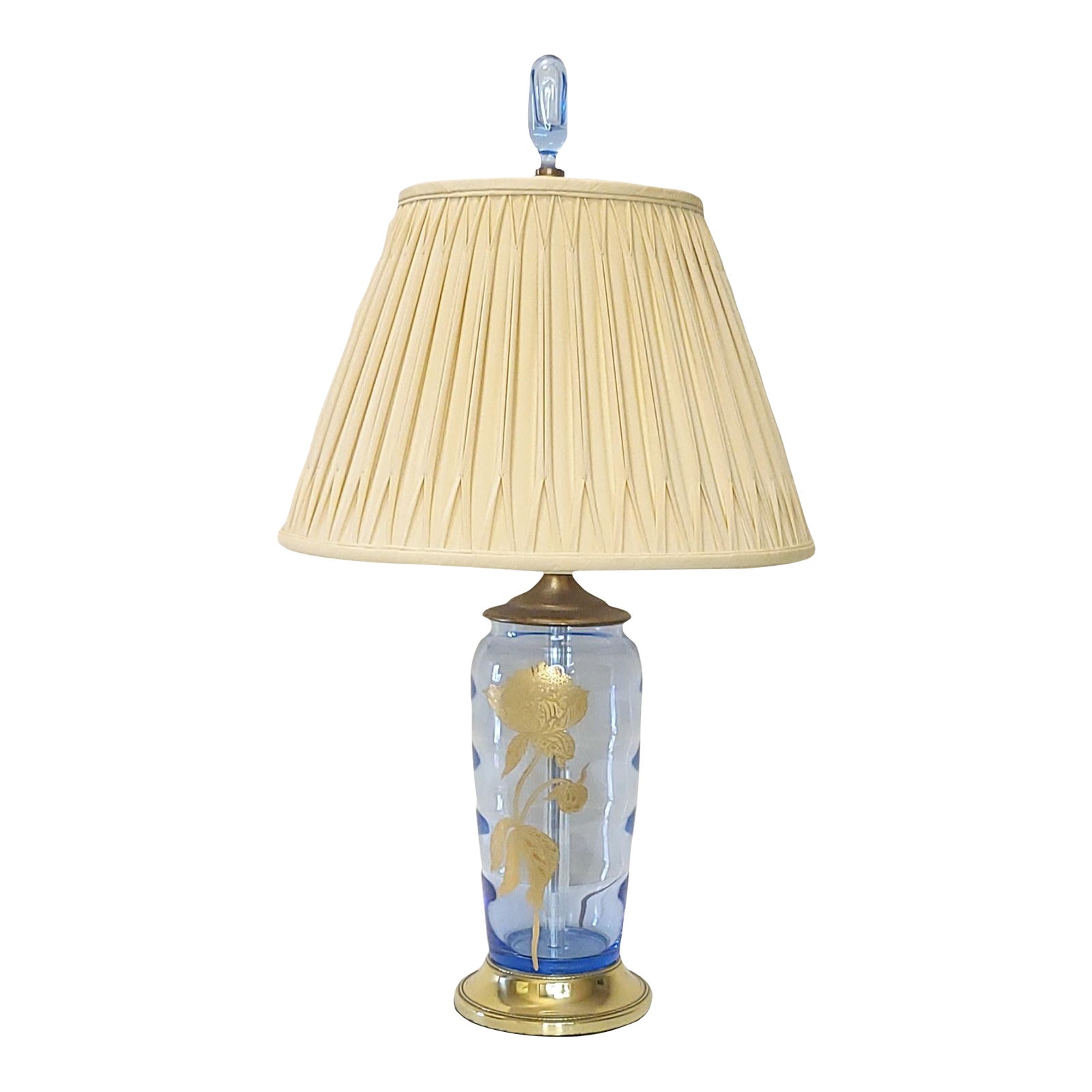 Single Vintage Blue Glass Lamp With Shade. | Chairish