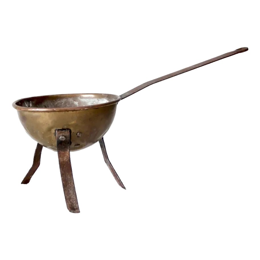Antique Footed Copper Bowl With Iron Handle | Chairish