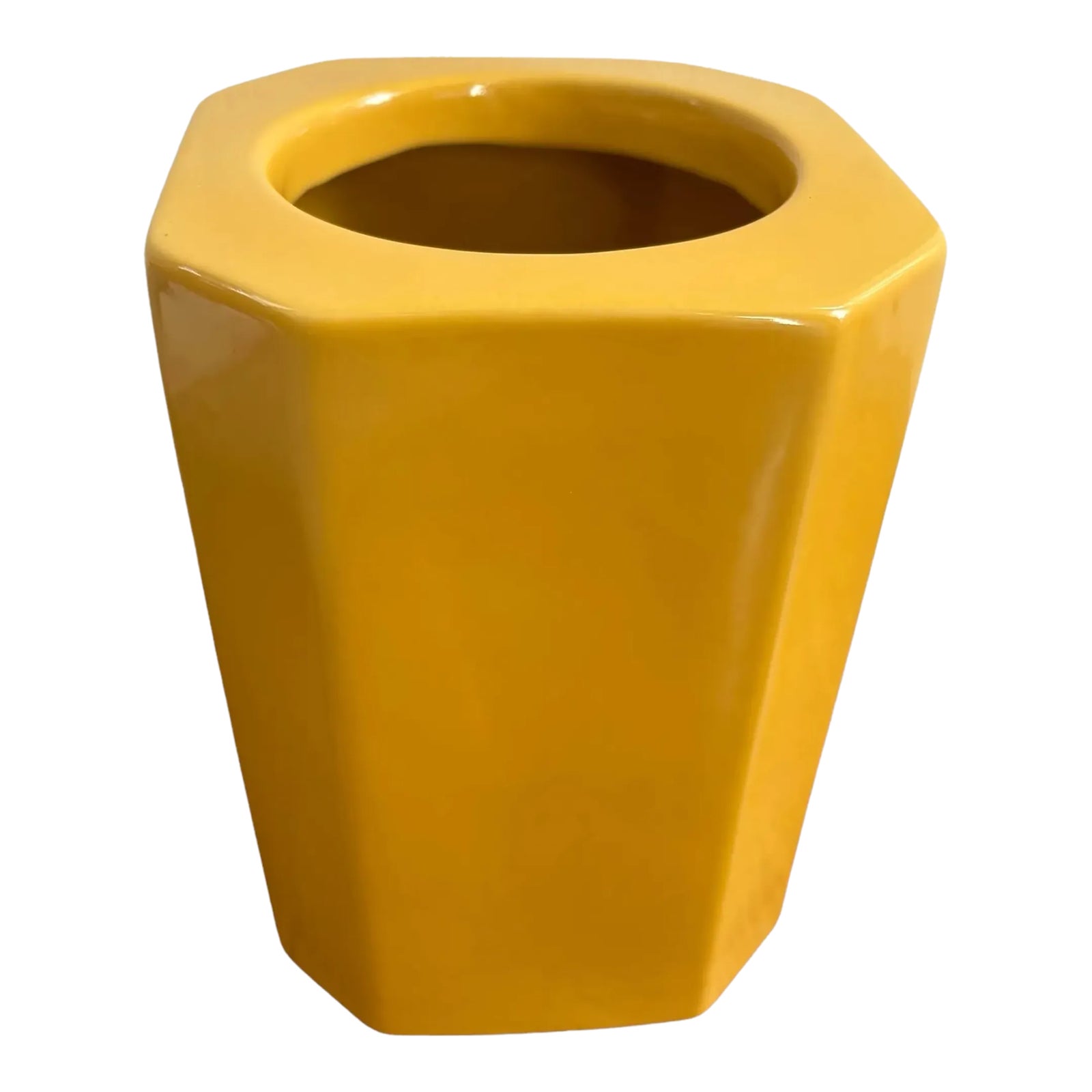 1960s Mid- Century Yellow Ceramic Octogon Vase | Chairish