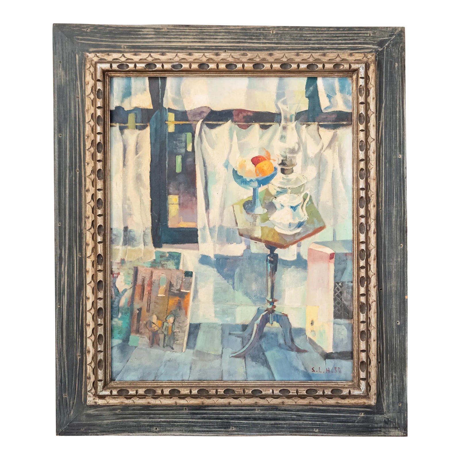Mid-Century Modern Impressionist Painting Still Life Interior | Chairish