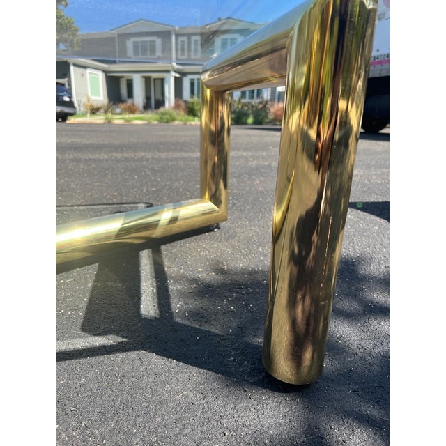 Karl Springer Brass Tubular Z Shaped Coffee Table With Glass Top | Chairish