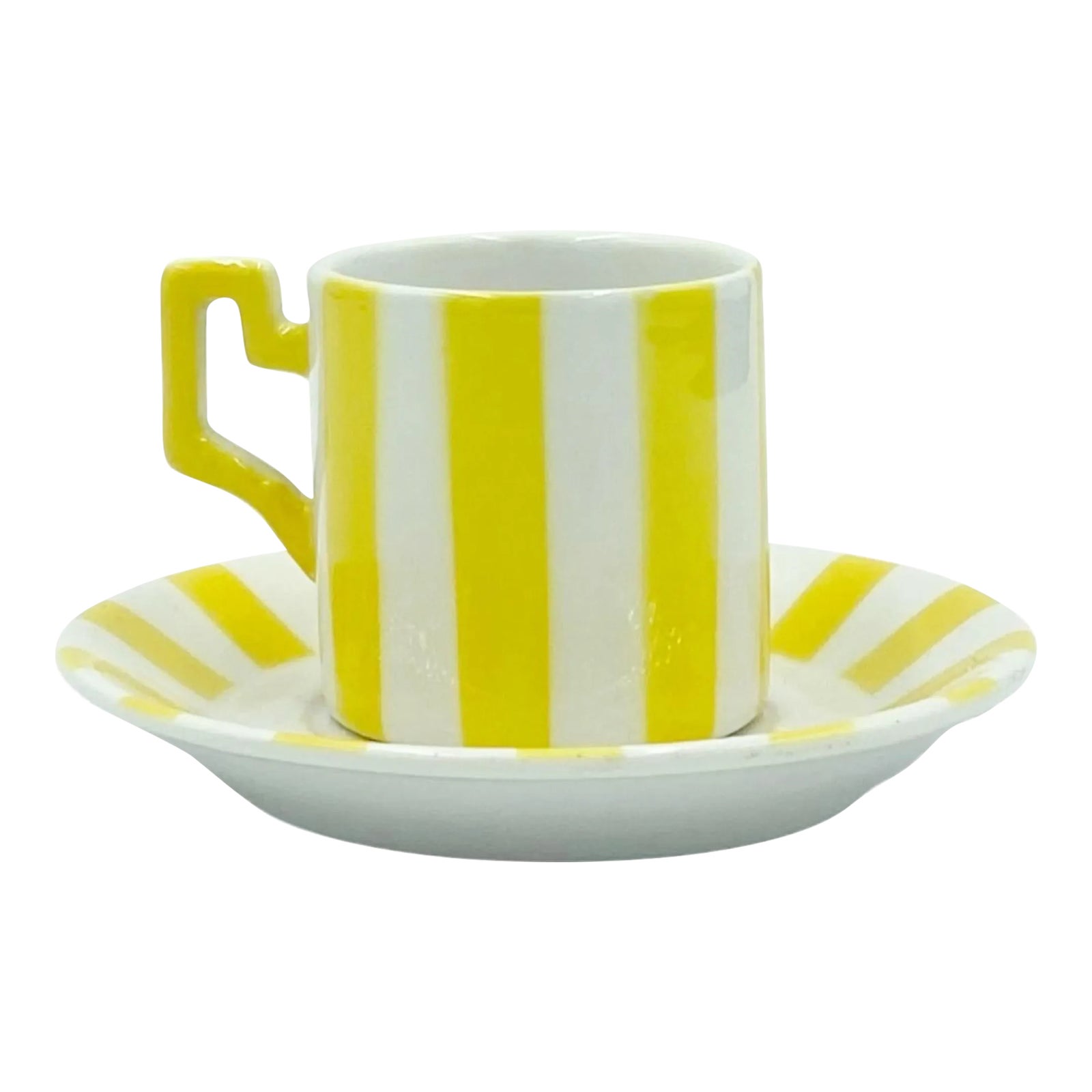 Mid 20th Century Vintage Bonwit Teller Yellow And White Stripe Porcelain