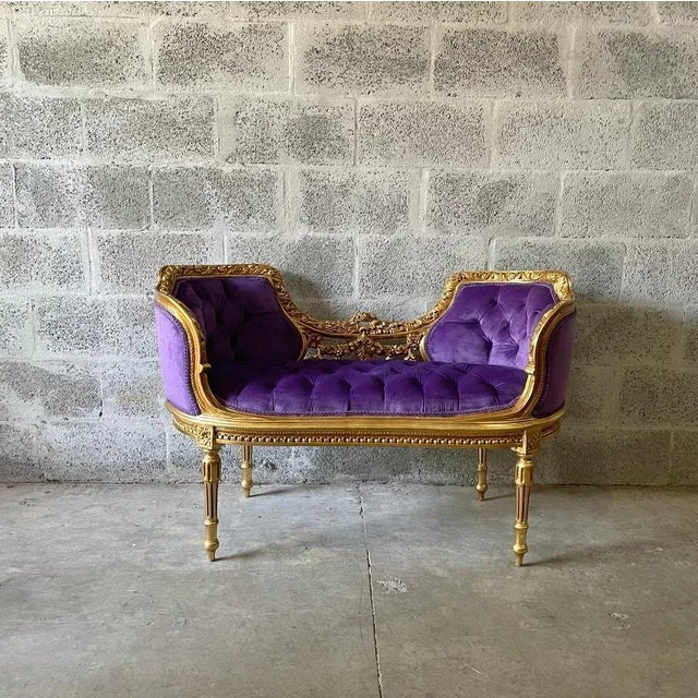 French Tufted Purple Velvet Bench | Chairish