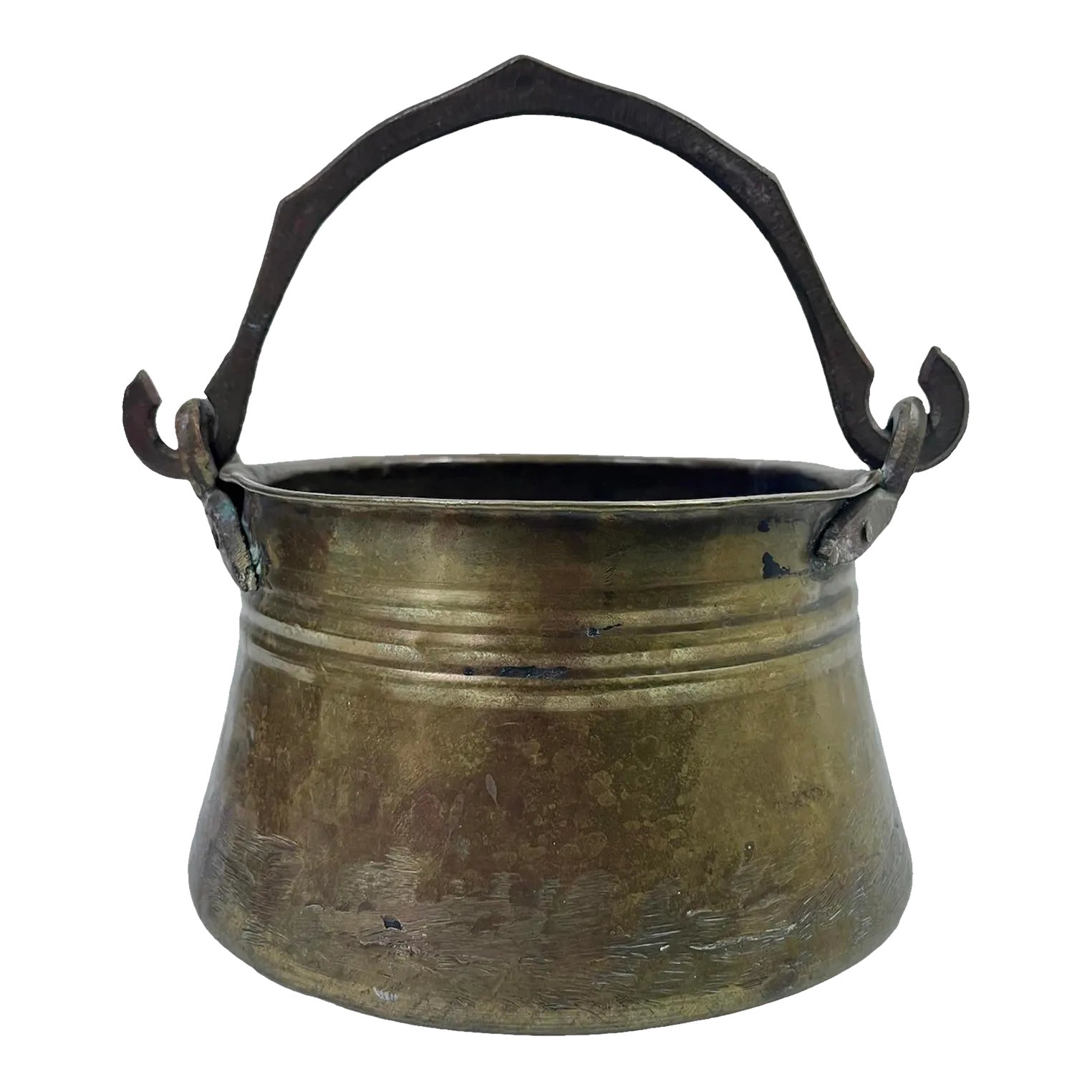 Early 1900s Brass Cauldron with Handle | Chairish