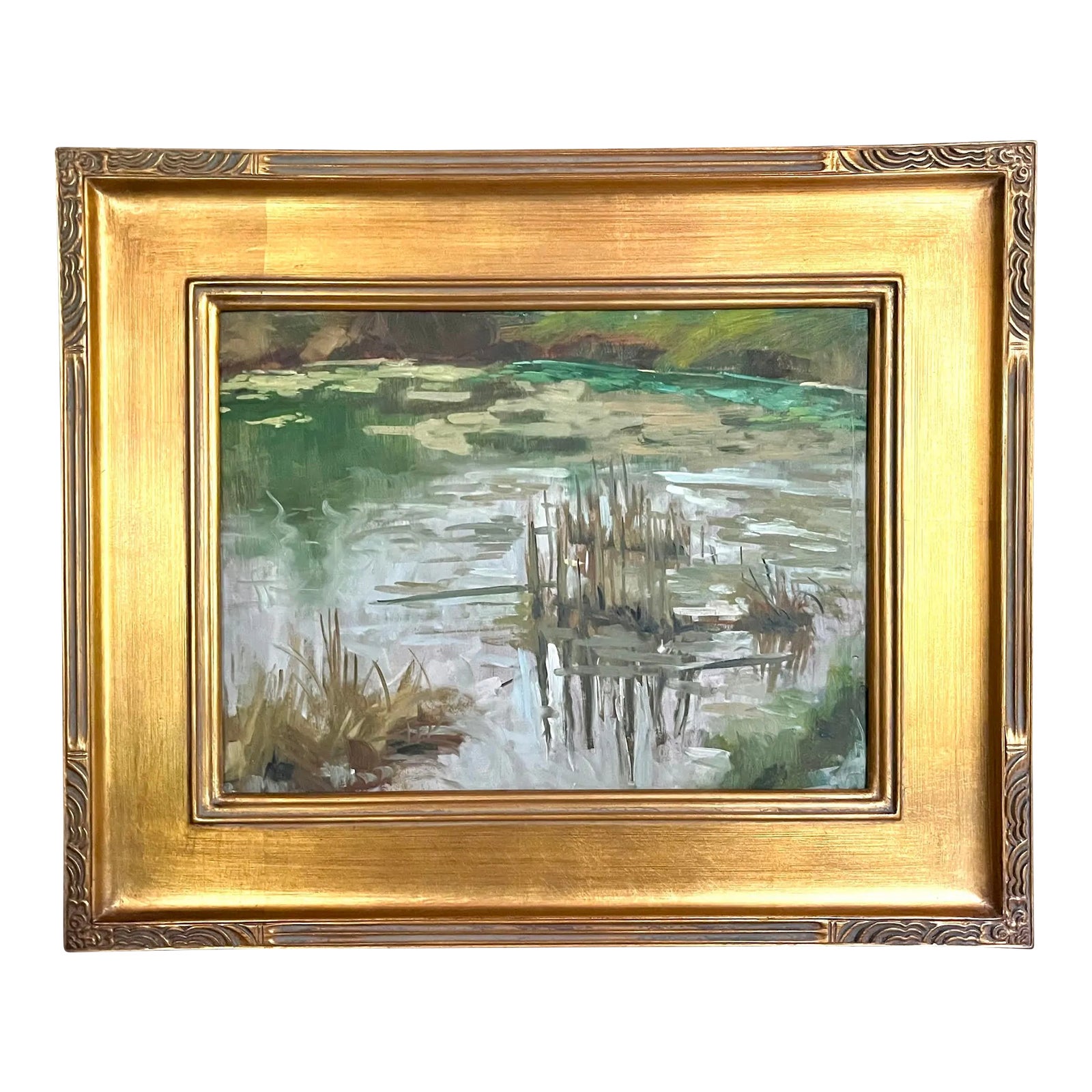 American Impressionist Oil Painting New England Pond by Harry Barton ...