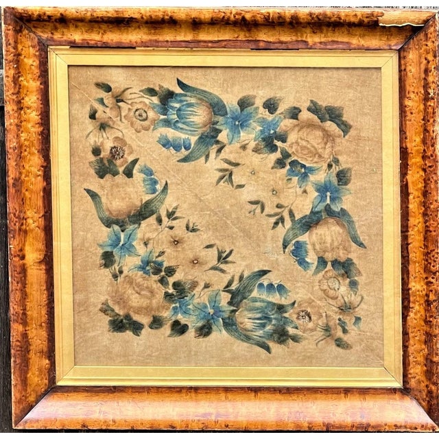 19th Century American Floral Theorem Painting in Original Maple Gilt ...
