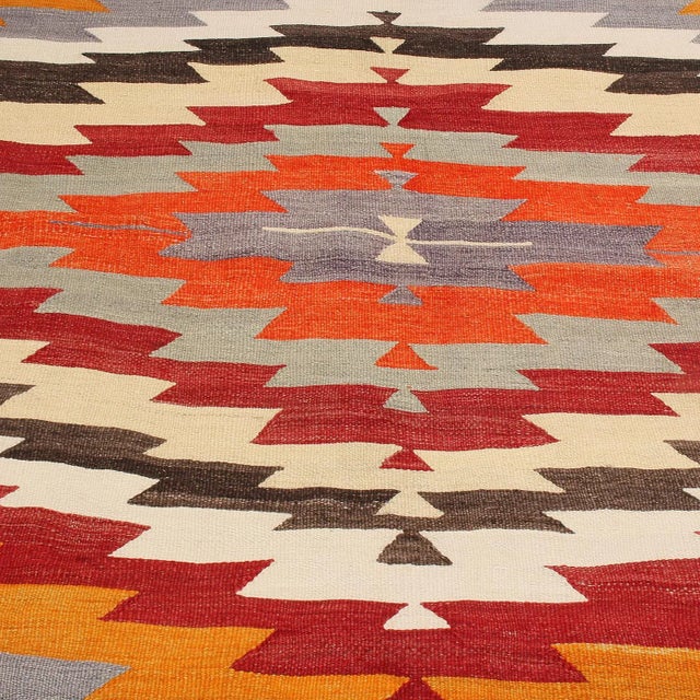 Vintage Mid-Century Geometric Blue Wool Kilim Rug With Multi-Color ...