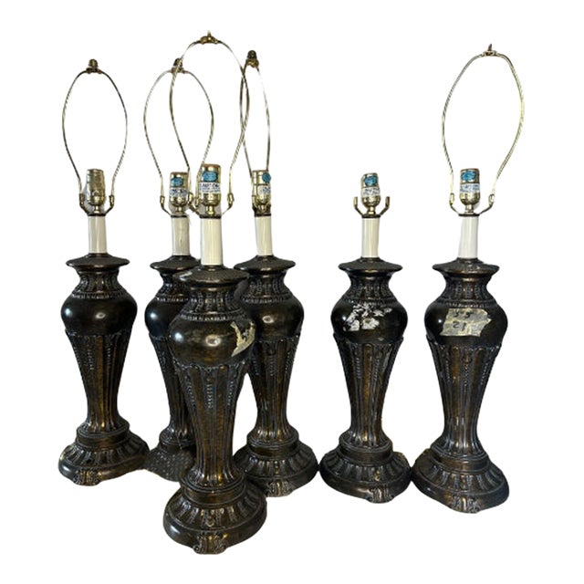 Vintage Lot of 6 Michael Berman Brass Urn Table Lamps | Chairish