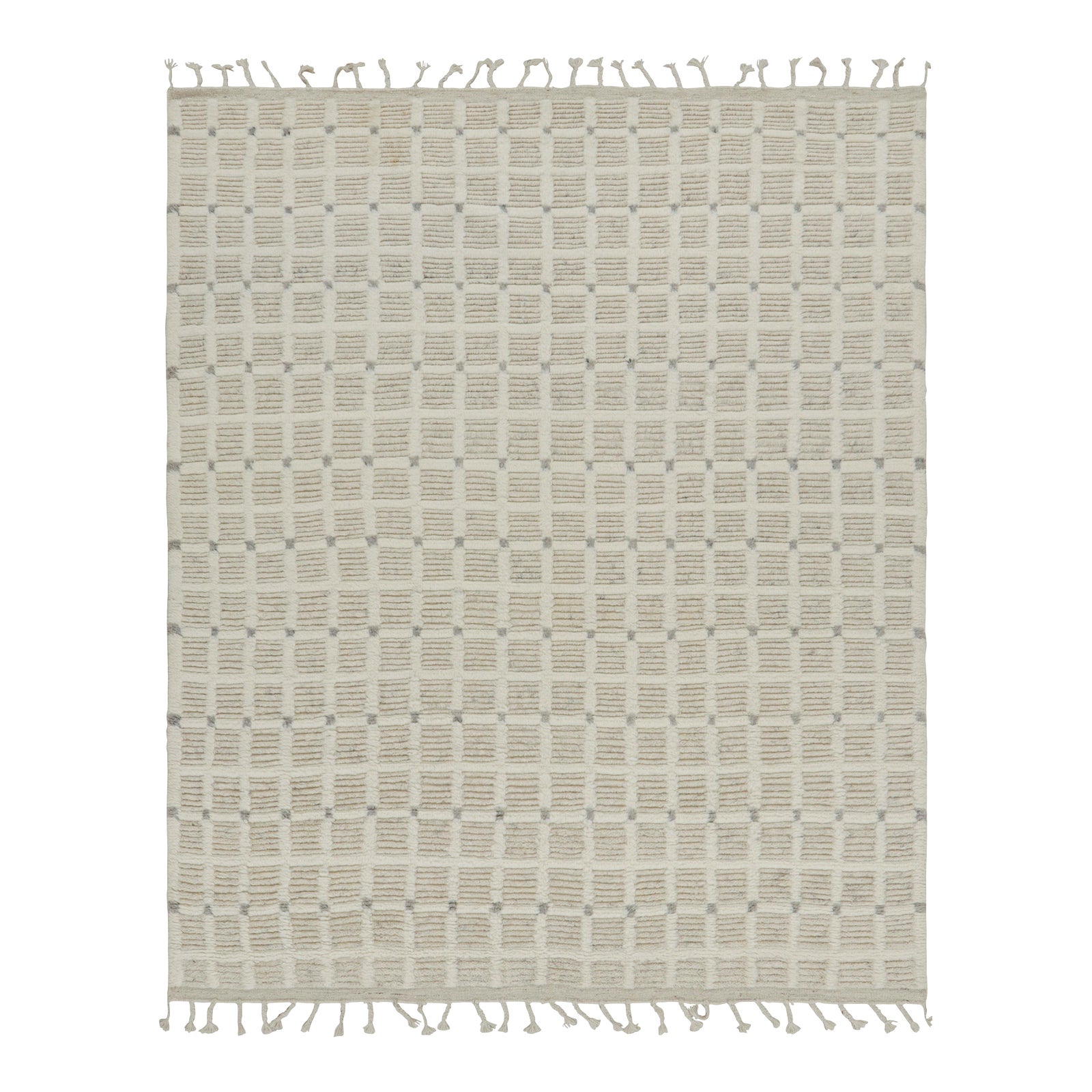 Rug & Kilim’s Modern Rug with White Cream Grid Geometric Patterns - 5x7 ...