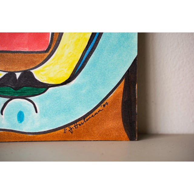 1980s Vintage Drawing Abstract Contemporary Modern Portrait of a Face ...