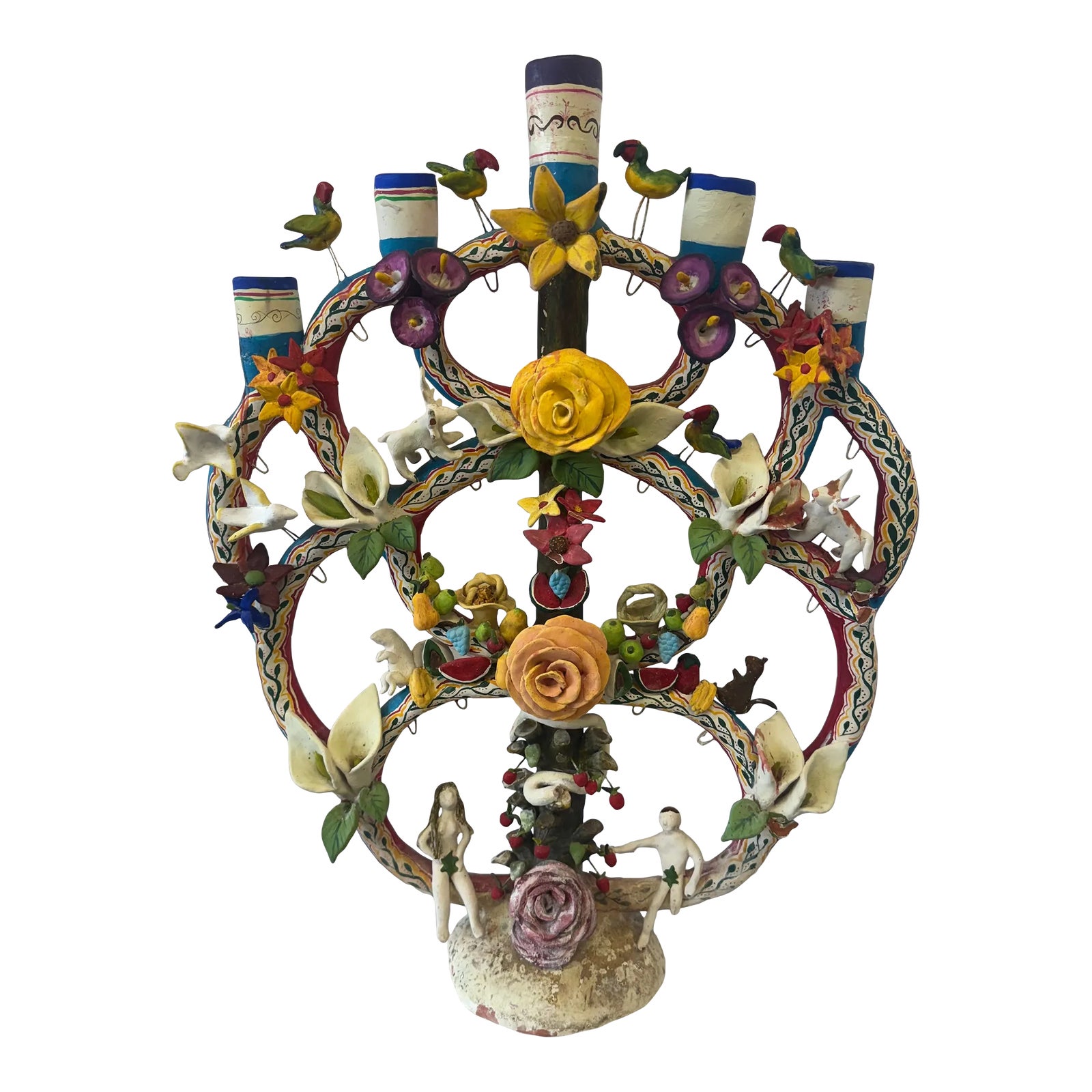 Vintage Clay Tree of Life Candelabra Sculpture | Chairish