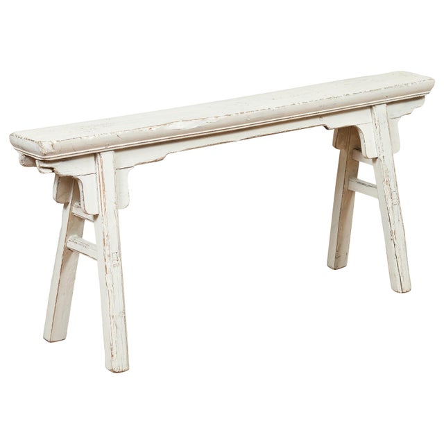 Chinese Contemporary White Painted Wooden Ming Style Bench with A-Form ...