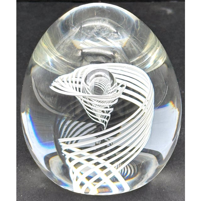 Signed Steuben White Swirl & Bubble Glass Egg Paperweight by George ...