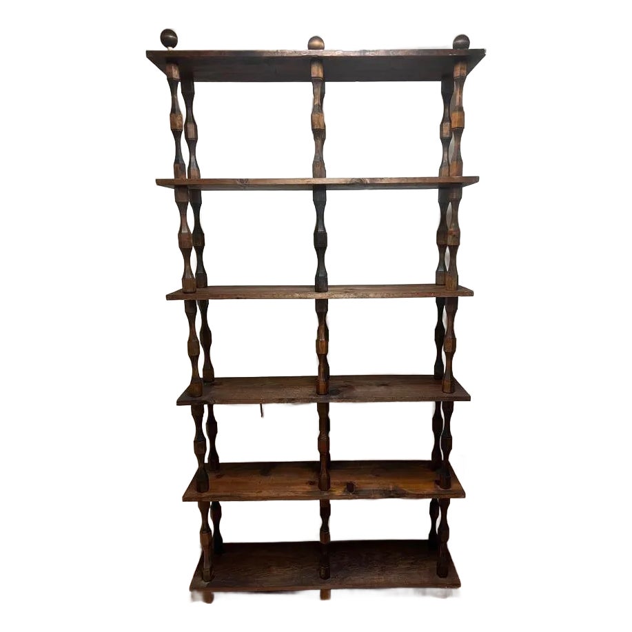 Vintage Bistro Pine Spindle Shelves Bookcase | Chairish