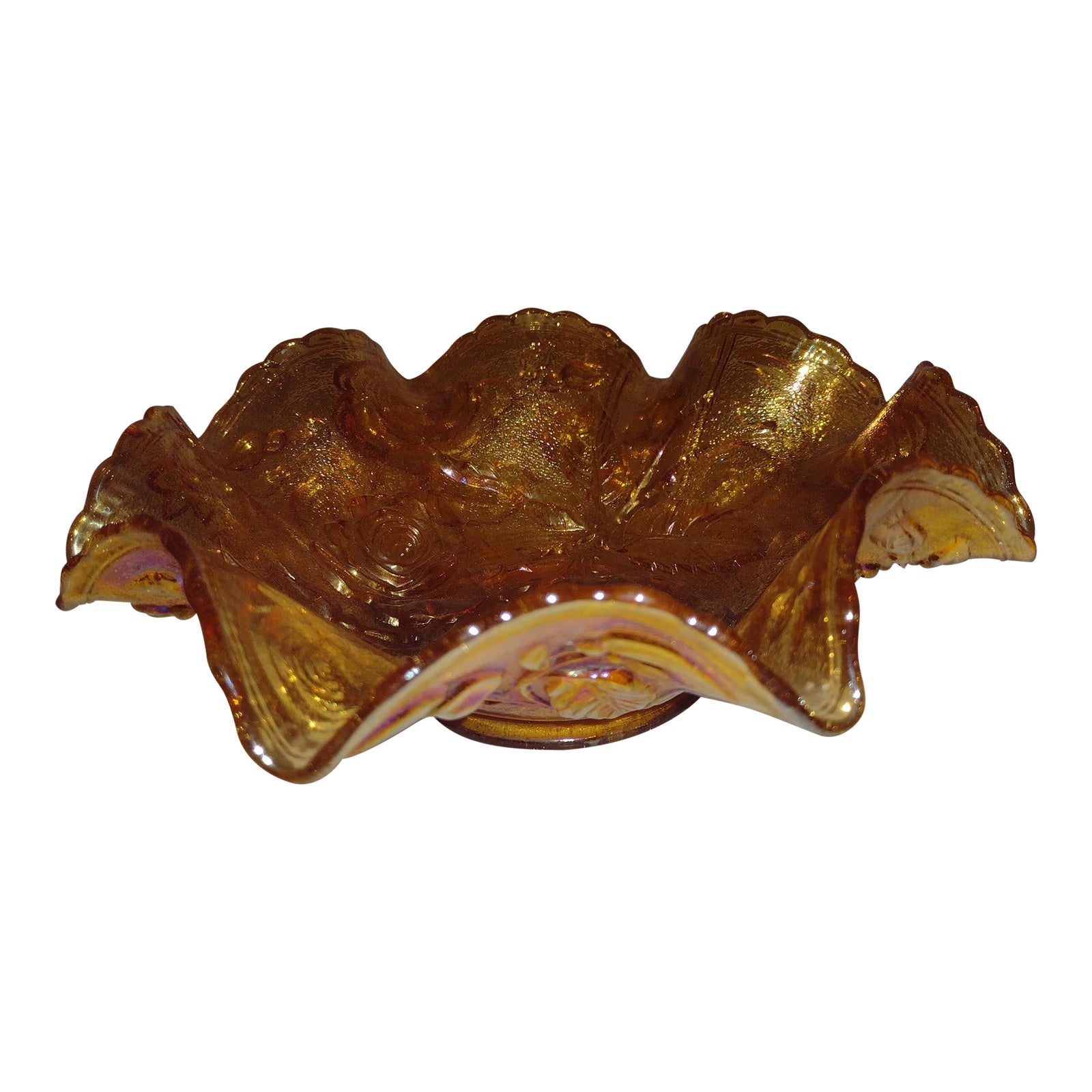 1920s Depression Orange Carnival Glass Bowl With Scalloped Edges and ...