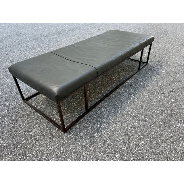 Contemporary Leather Museum Bench | Chairish