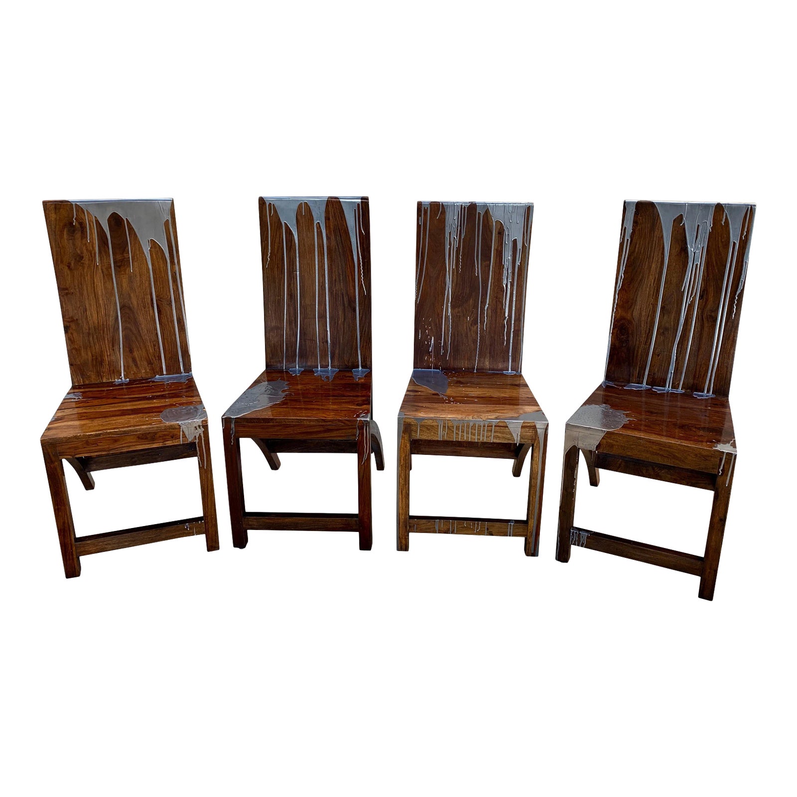 Acacia Wood Chairs - Set of 4 | Chairish