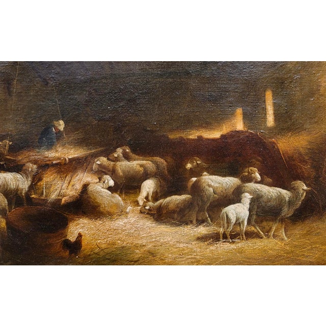 Charles Emile Jacque -Sheepfold Interior Sheep Feeding Time-19th ...