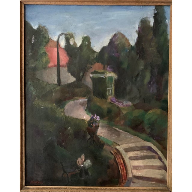 1930s Painting Man on a Park Bench by Jon Olsen, Signed and Framed ...