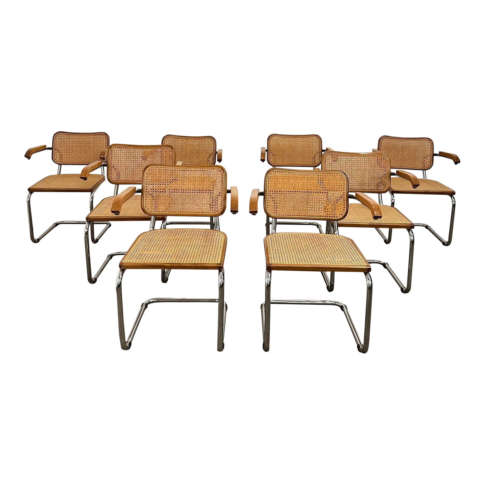 Set of 8 Marcel Breuer for Knoll Cesca Dining Arm Chairs Made in Italy ...