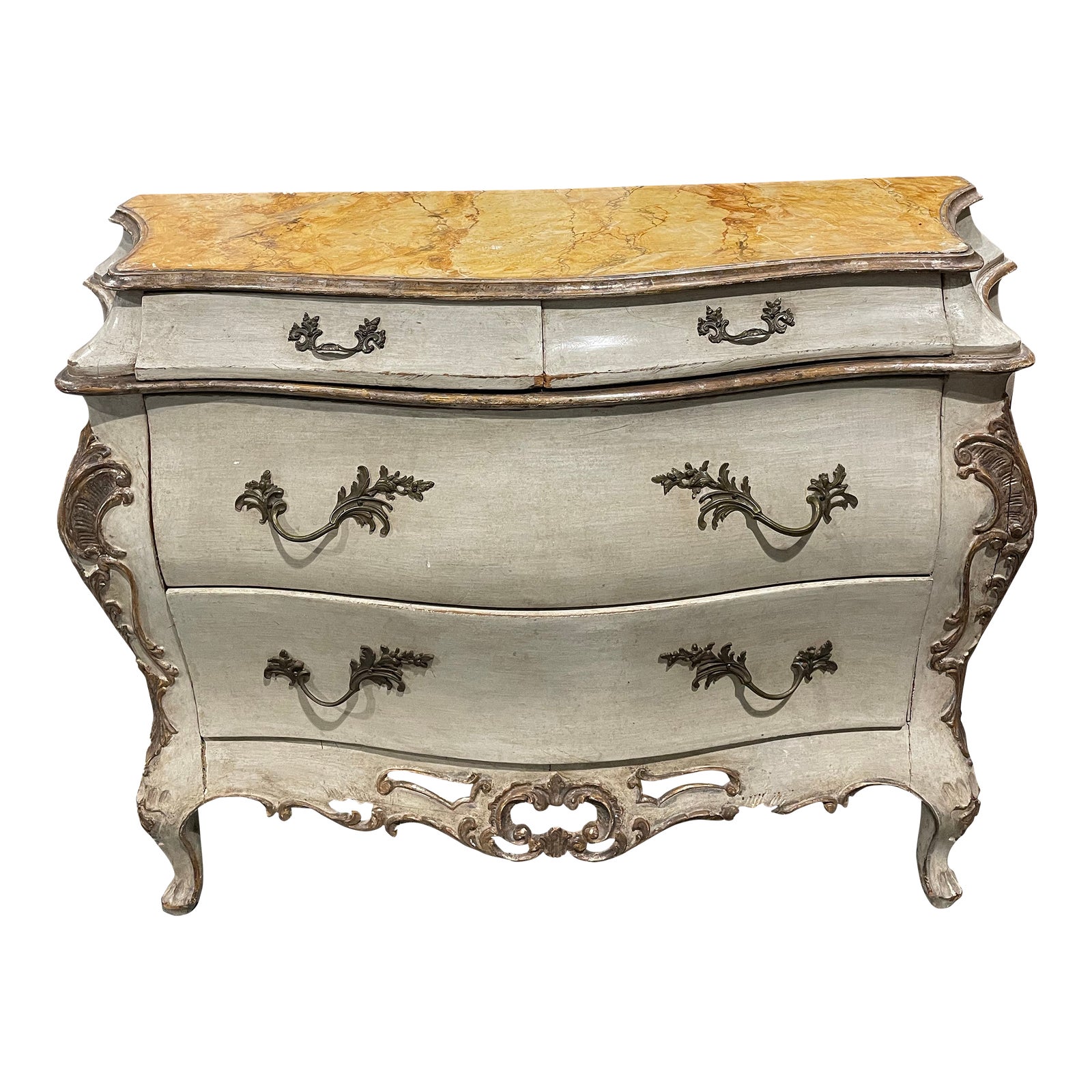 Antique French Provincial Painted Bombe Chest With Faux Marble Top ...