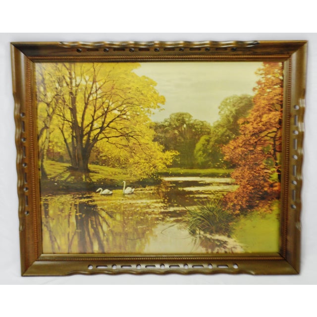 Vintage Framed Landscape Lake Scene Print | Chairish