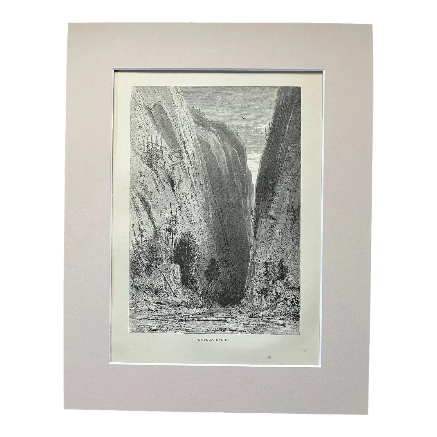 Antique 1874 Wood Engraving "Umpqua Cañon" Sierra Nevada California in ...