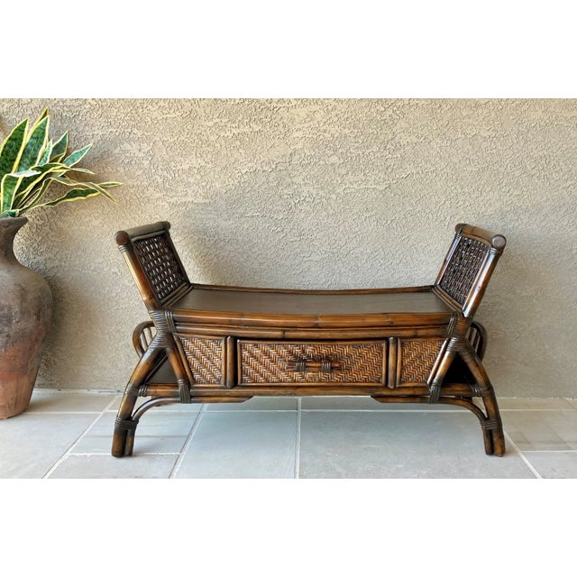Circa 1970 Chinoiserie-Style Bamboo Window Bench With Center Drawer ...