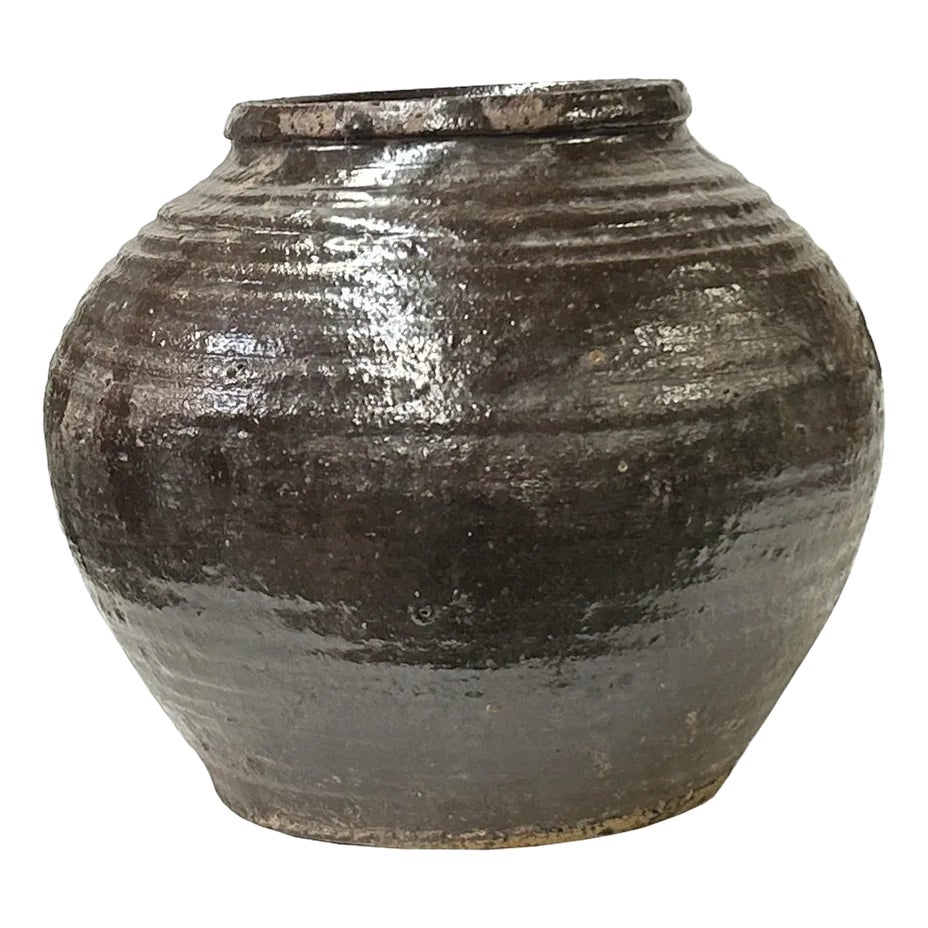 Vintage Earthy Rustic Brown Black Village Rural Pottery Ceramic Pot ...