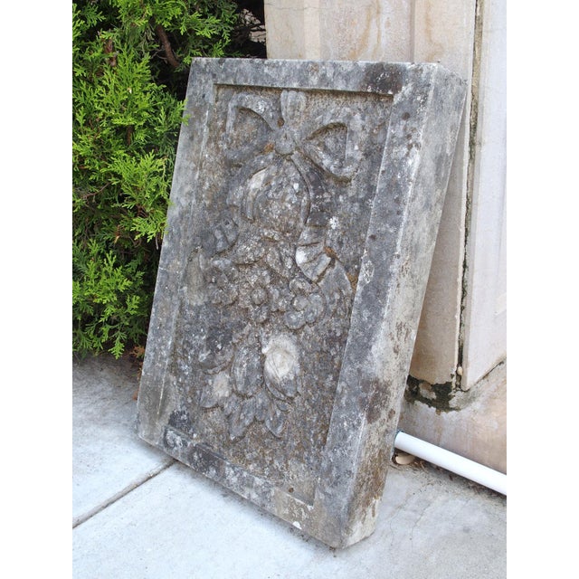 Small Italian Limestone Bas Relief Plaque, Crinkled Ribbon and Fruit ...