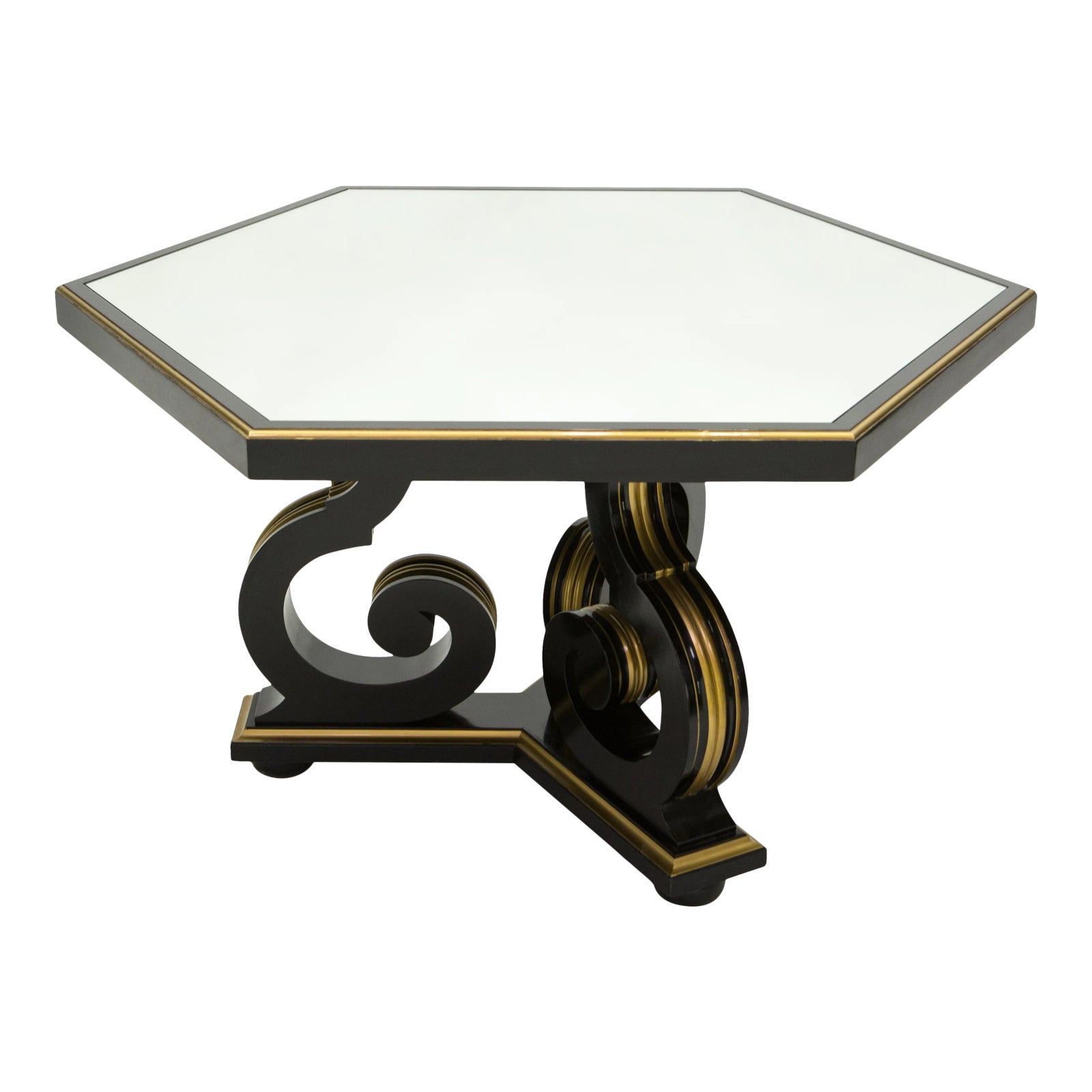 1970s Maurice Hirsch French Neoclassical Black Gilded Mirror Table ...